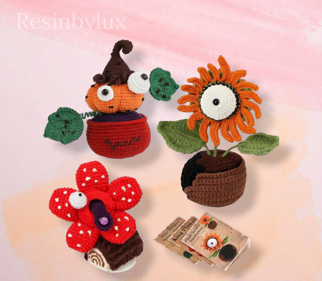 Plant Monsters Crochet Kit | 3 Flower Crochet Kit | Halloween Crochet ...