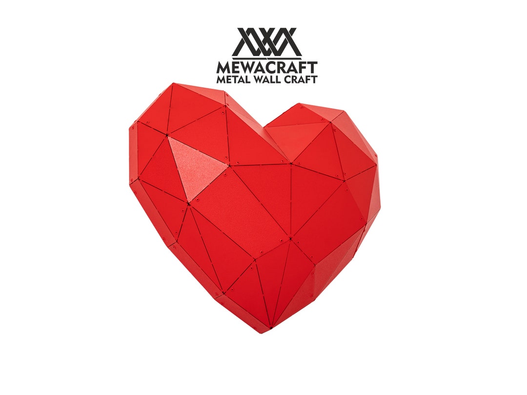 3D Heart Wall Decor Metal Art, Geometric Metal Heart Hanging Decor ...