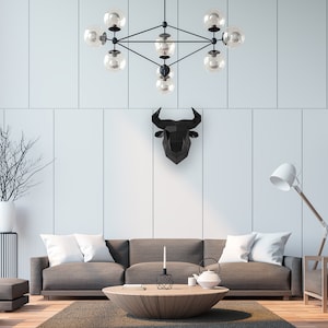 3D Animal Wall Decor Metal Bull Head, Geometric Metal Sculpture Bull ...