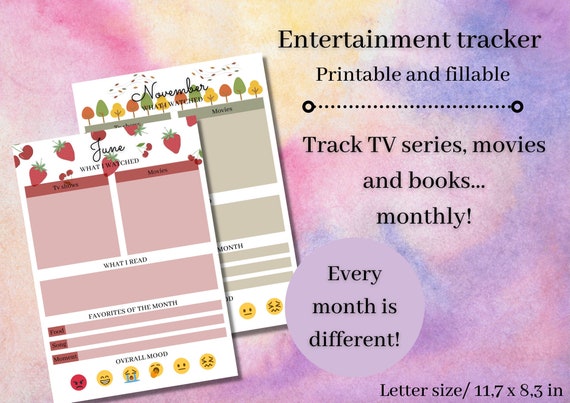 Monthly Entertainment Tracker Printable Tv Series Tracker - Etsy