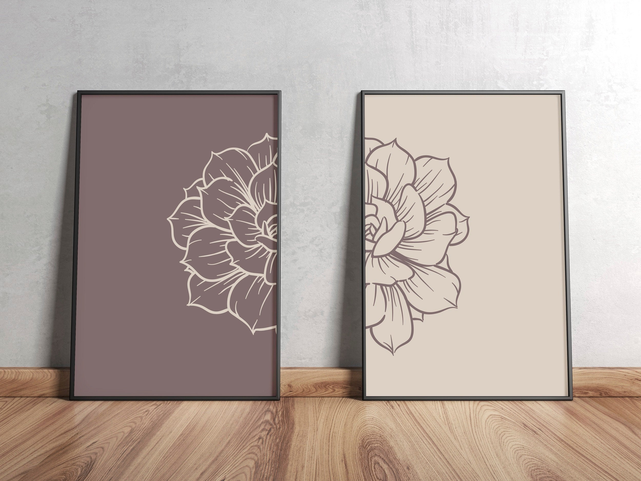 Neutral Flower Print | 2 Set Print | Floral Wall Decor| Mauve & Cream ...