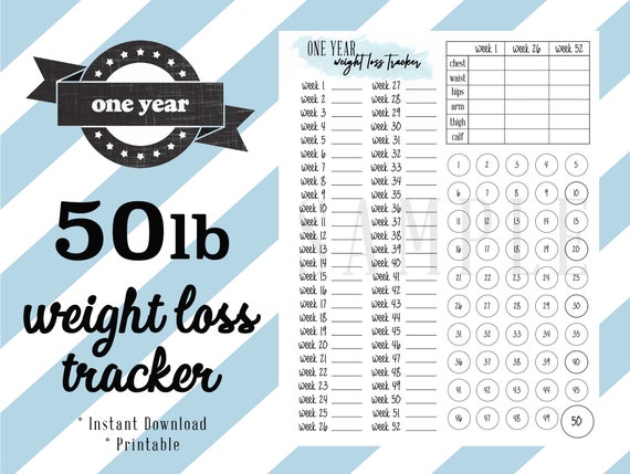 One Year 50 Pound Weight Loss Tracker Motivation 52 Weeks | Etsy