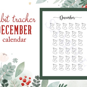 December Calendar Habit Tracker Advent Christmas Countdown Stockings ...