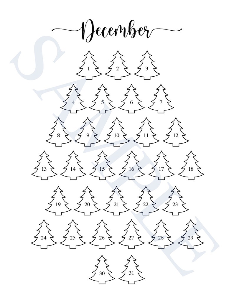 December Calendar Advent Habit Tracker Christmas Tree Digital Print - Etsy