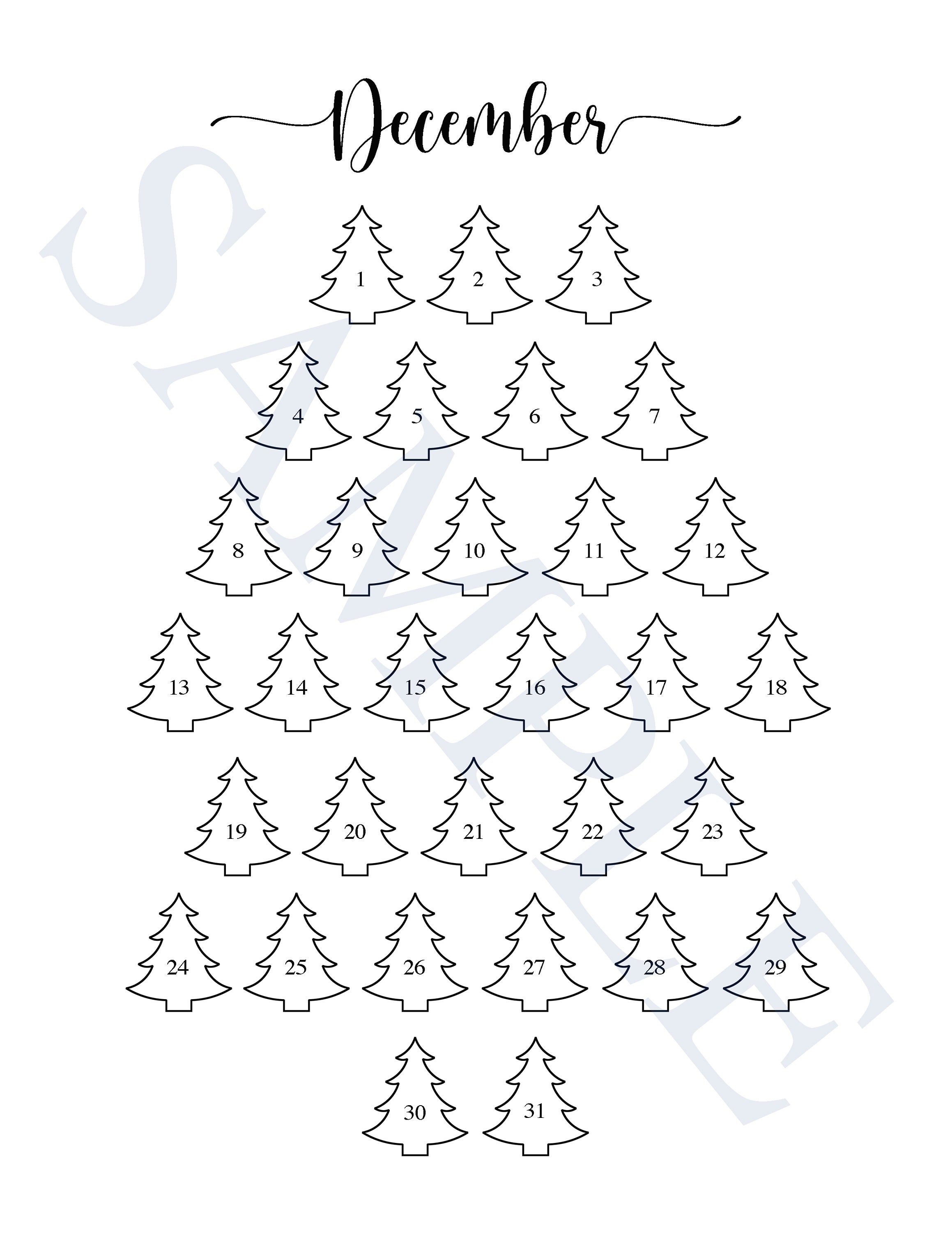 December Calendar Advent Habit Tracker Christmas Tree Digital Print - Etsy