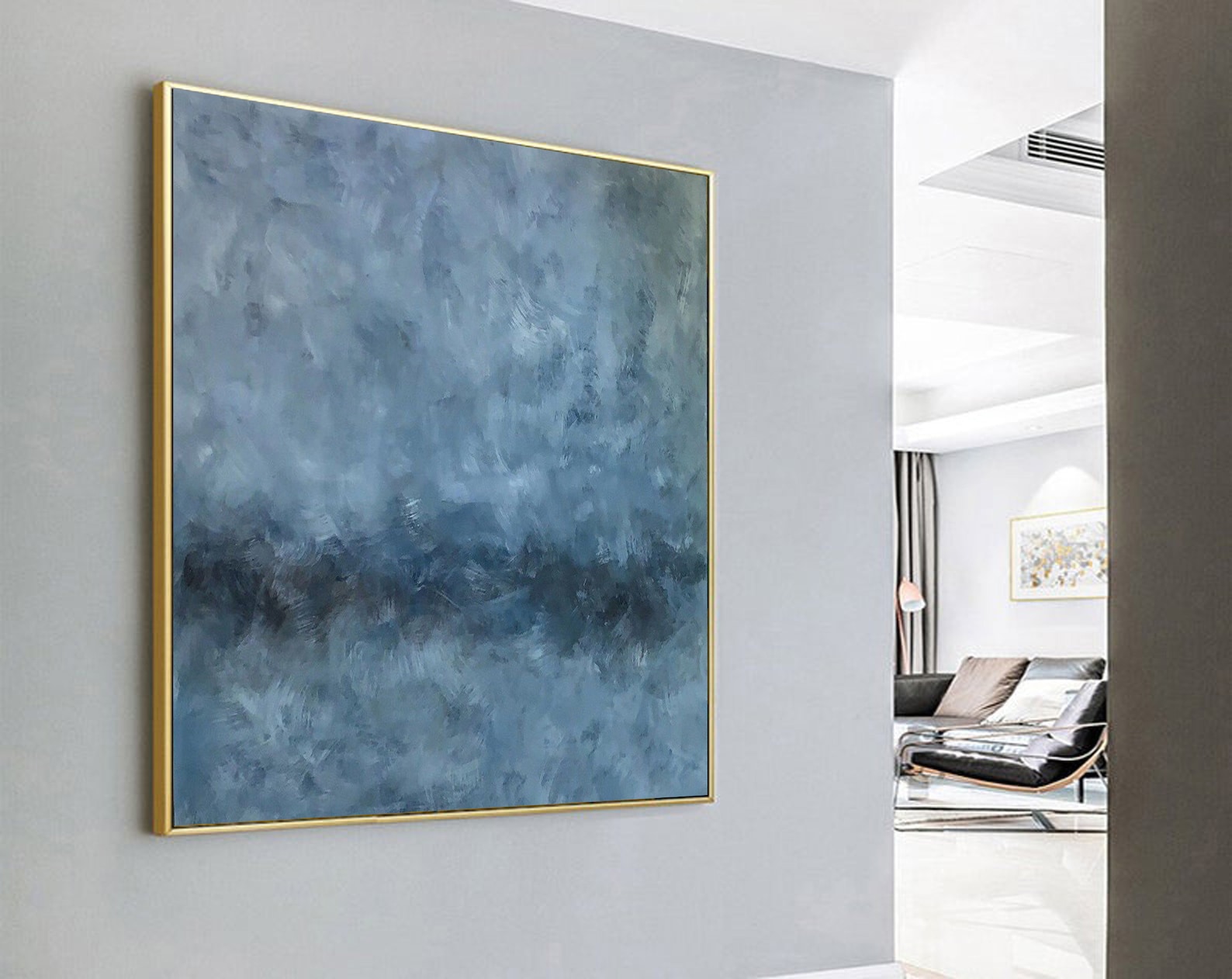 Arte abstracto azul original, pintura abstracta extra grande, lienzo ...