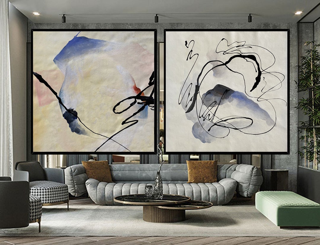Large Abstract Canvas Art Set: Original Hand-painted Wall Decor - Etsy
