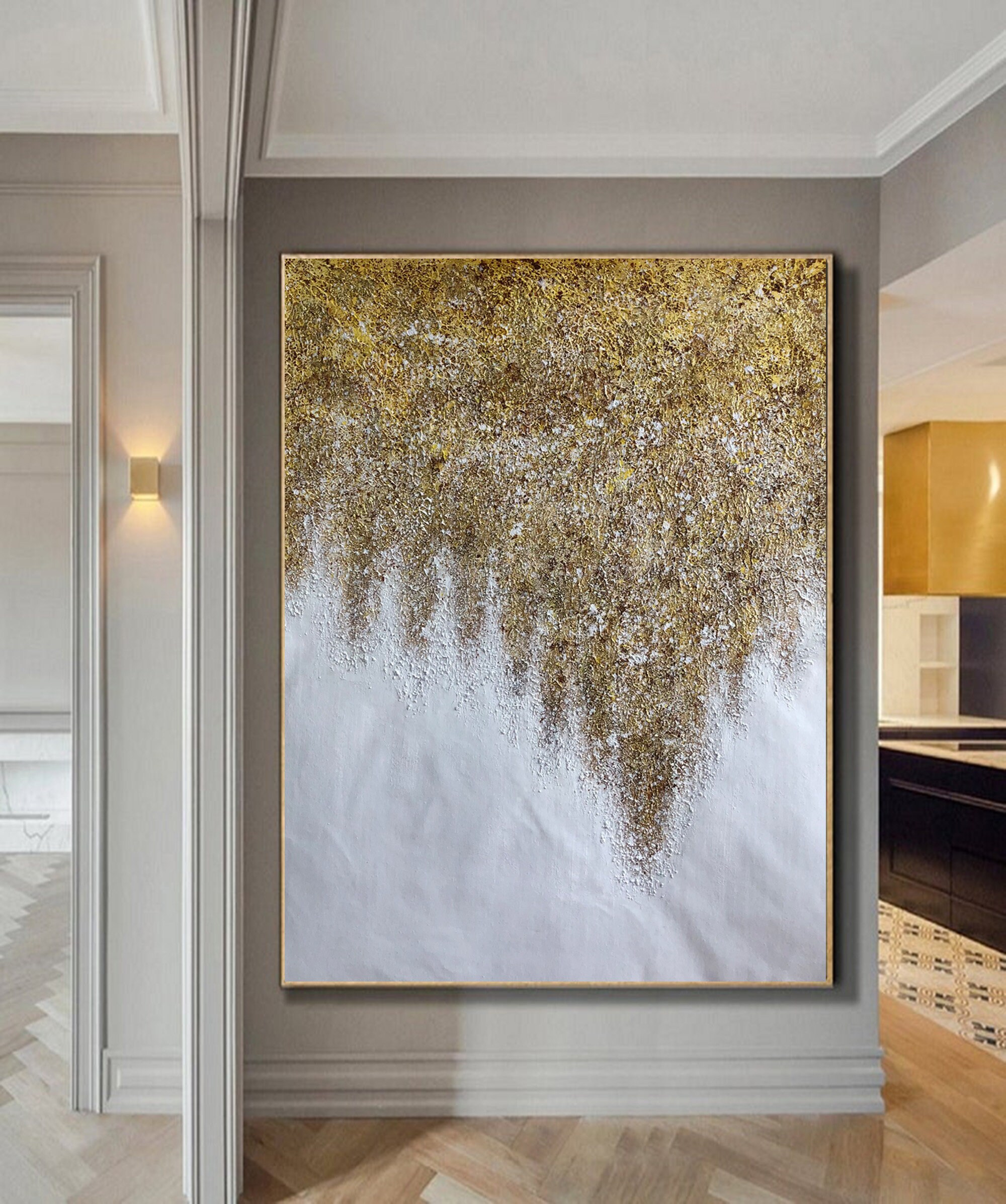 Gold Leaf Painting, Large Wall Art, Gold Wall Decor, Texture Wall Art ...