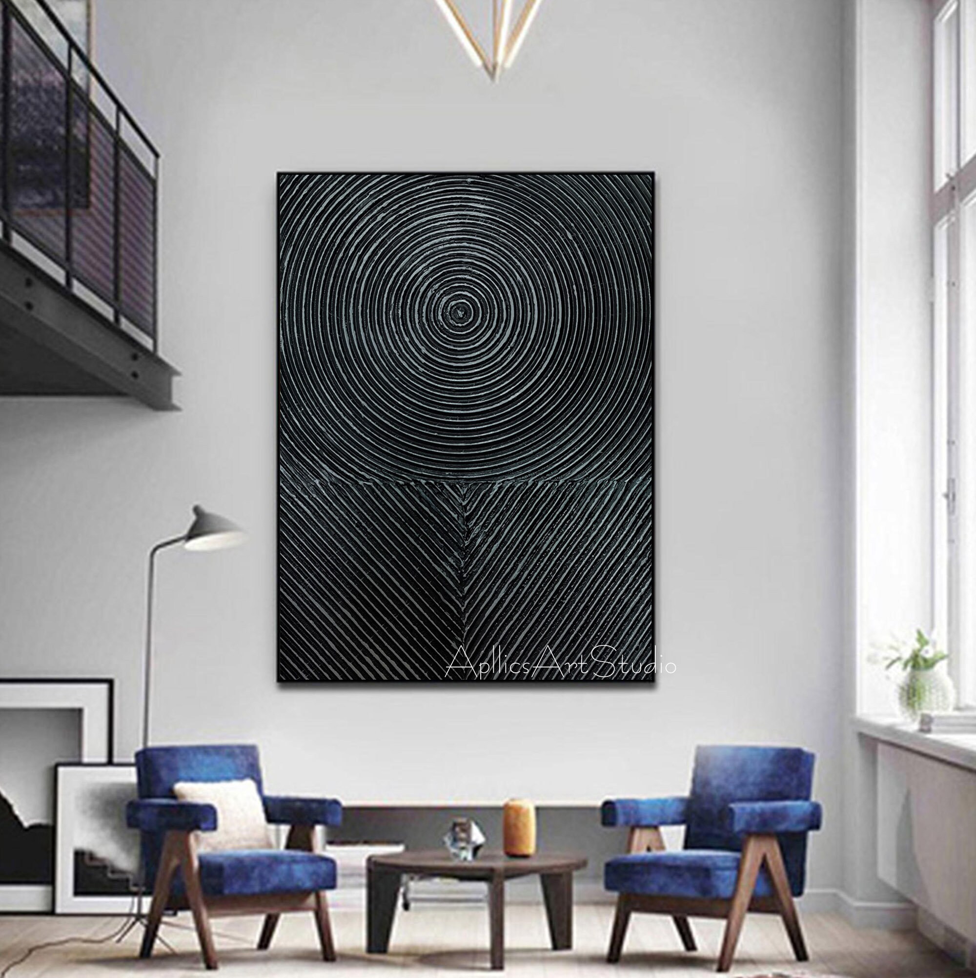 Large Black Painting Black Abstract Wall Art Abstract - Etsy