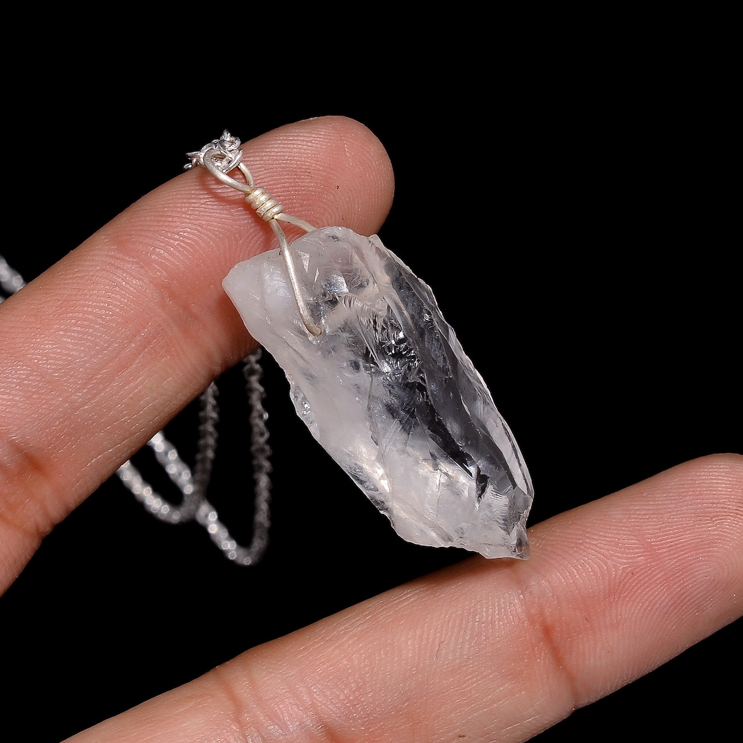Raw Uncut Crystal Gemstone Necklace Long Raw Drop Handmade - Etsy