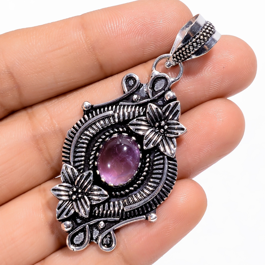 925 Sterling Silver Purple Amethyst Pendant, Amethyst Pendant for ...