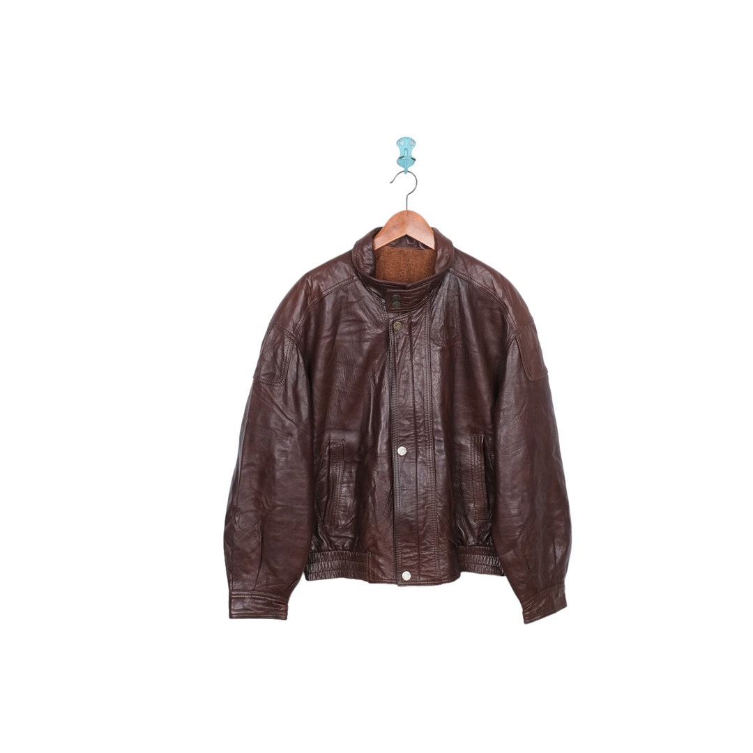 Vintage Leather Jacket Thick Warm Leather Bomber Jacket Brown Warm ...