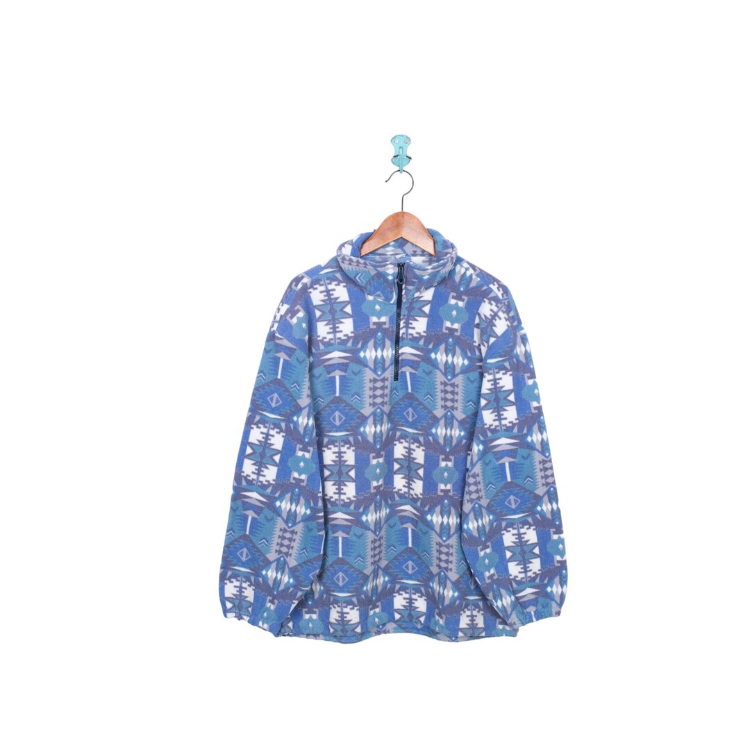 Vintage Aztec Fleece Blue 80s 90s Fleece Jumper Boho Hippie Autumn ...