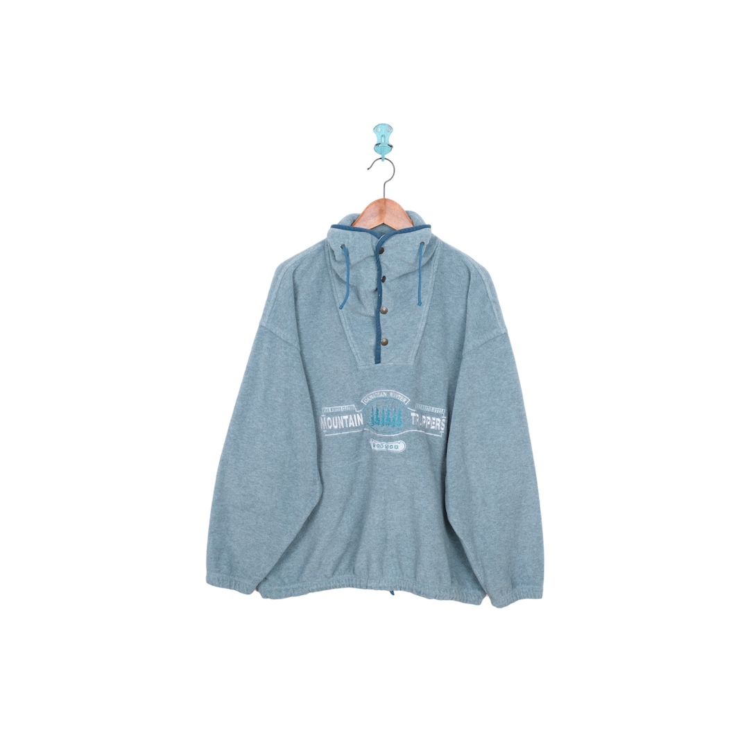Blue Vintage Fleece Embroidery Pullover Outdoor Sweater 80s 90s Fleece ...