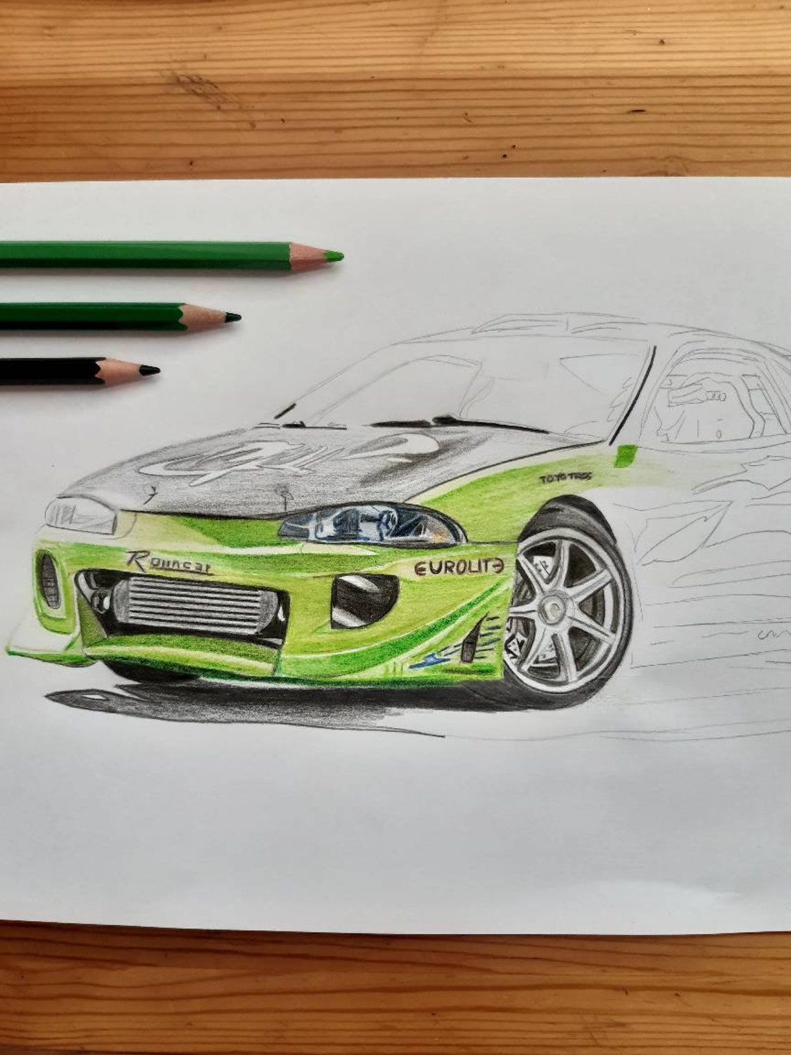 Mitsubishi eclipse original car drawing A4 | Etsy