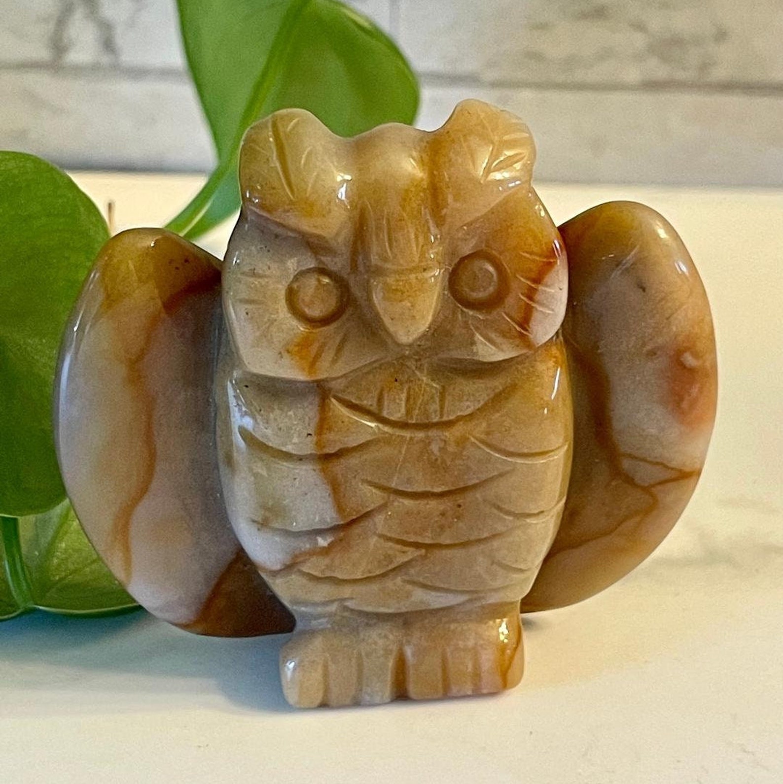 Moss Agate Owl Crystal Figurine / Spirit Animal Totem / | Etsy