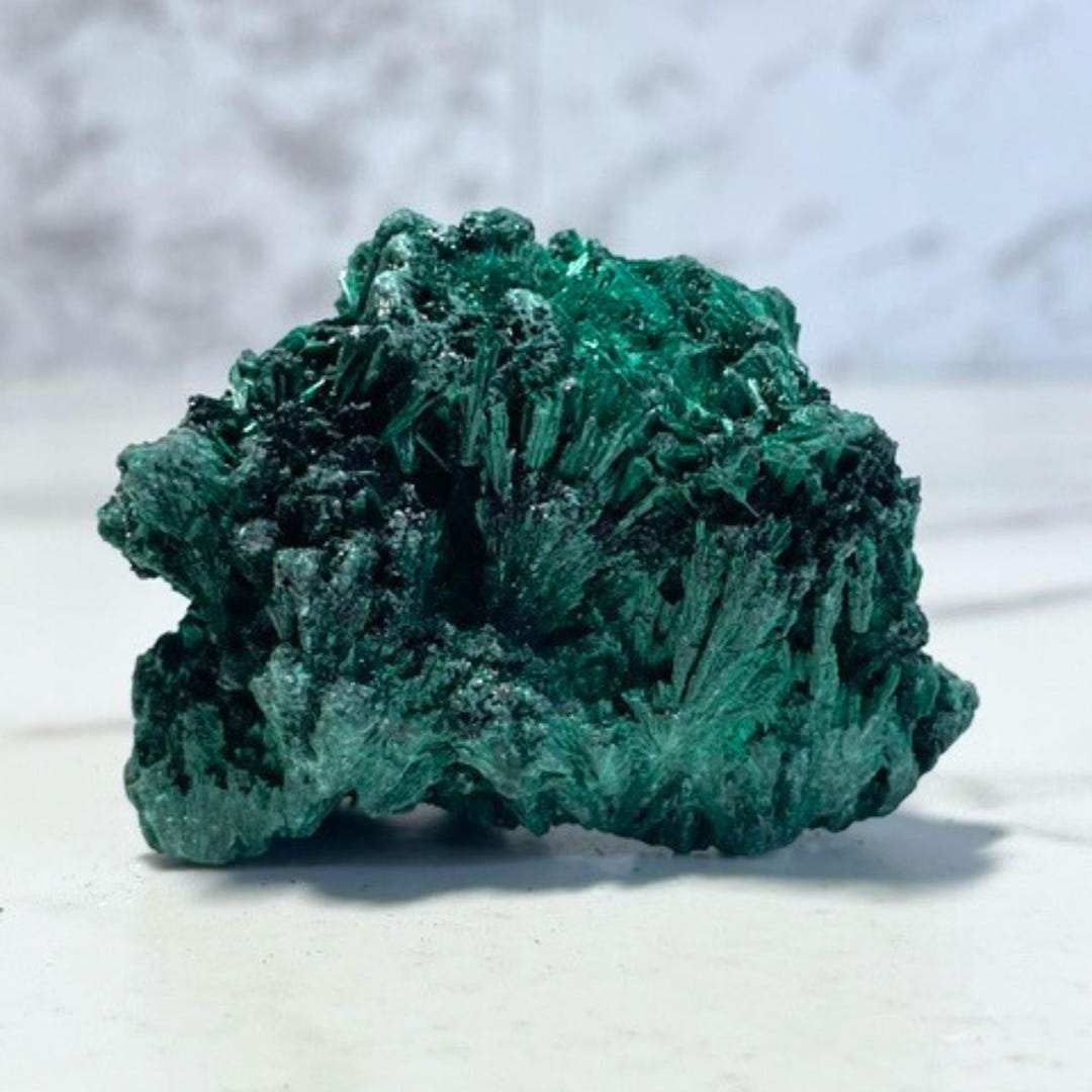Fibrous Malachite Crystal Specimen: Raw Green Cluster, Heart Chakra ...