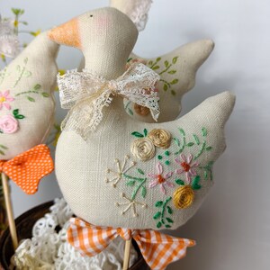 Tea Dyed Fabric Ducks on A Poke Stick, Handmade Primitive Ducks for ...
