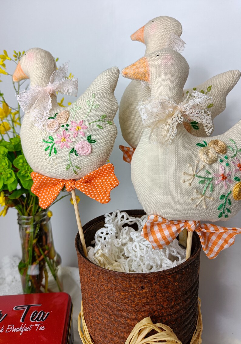 Tea Dyed Fabric Ducks on A Poke Stick Handmade Primitive - Etsy