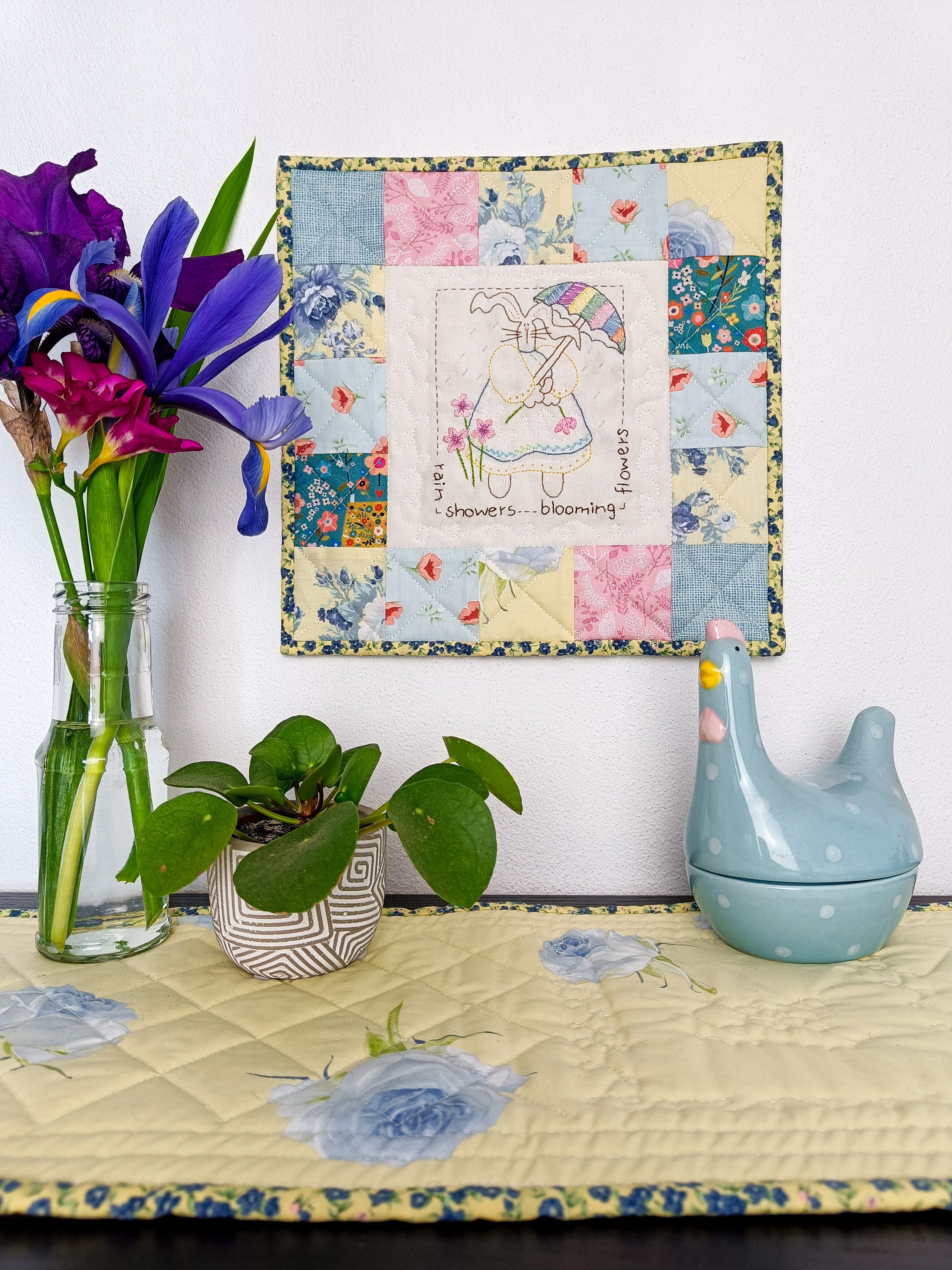 Mini Quilt Wall Hanging Spring Decor, Hand Embroidered Farmhouse Panel ...