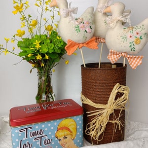 Tea Dyed Fabric Ducks on A Poke Stick, Handmade Primitive Ducks for ...