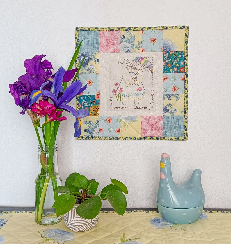 Mini Quilt Wall Hanging Spring Decor, Hand Embroidered Farmhouse Panel ...
