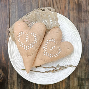 Cottagecore Decorative Heart, Shabby Chic Lace Heart, Rustic Fabric ...