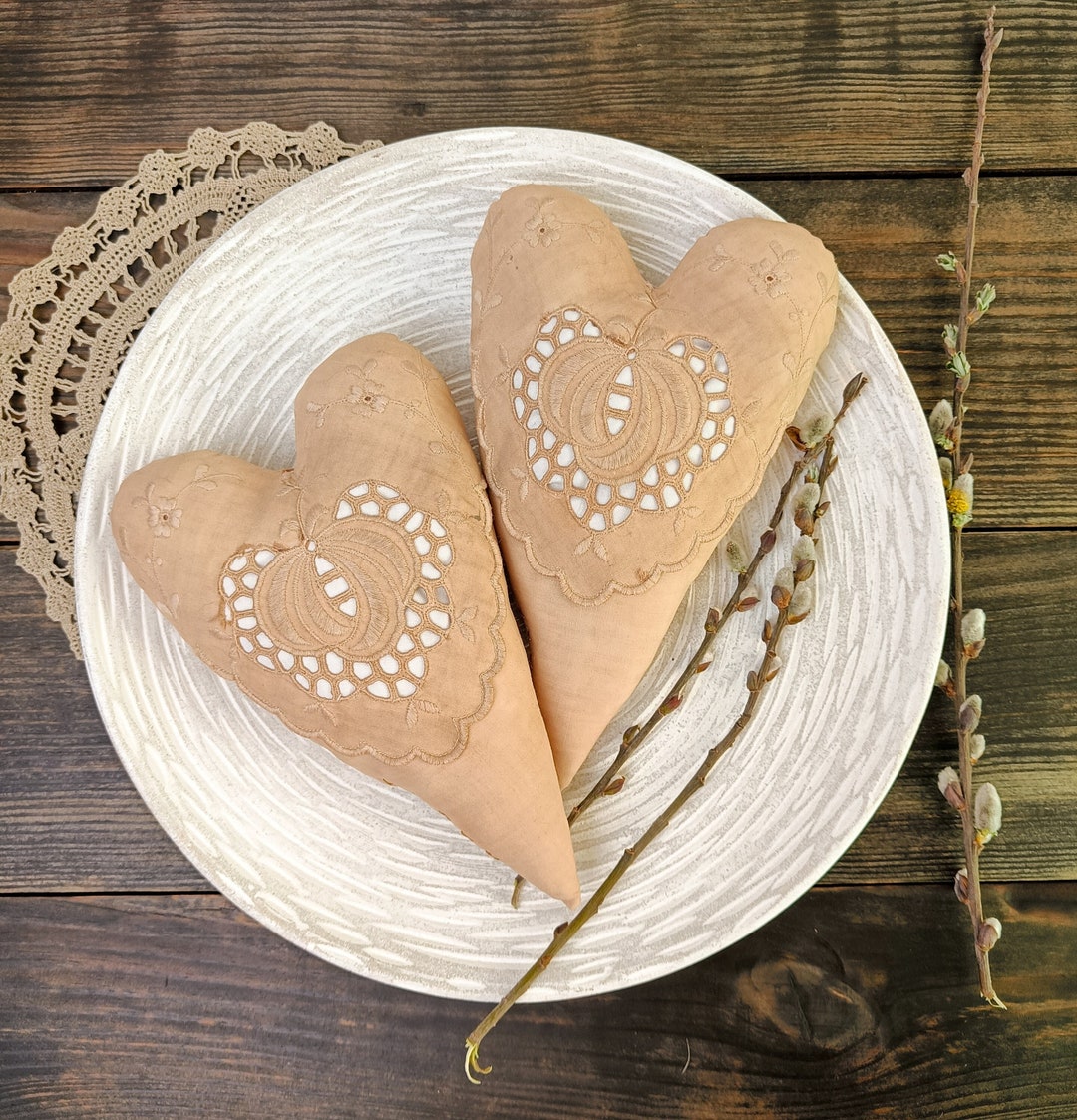 Cottagecore Decorative Heart, Shabby Chic Lace Heart, Rustic Fabric ...