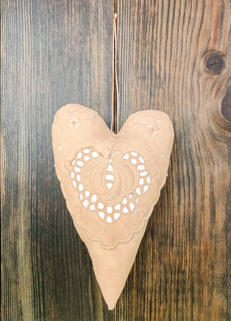Cottagecore Decorative Heart, Shabby Chic Lace Heart, Rustic Fabric ...