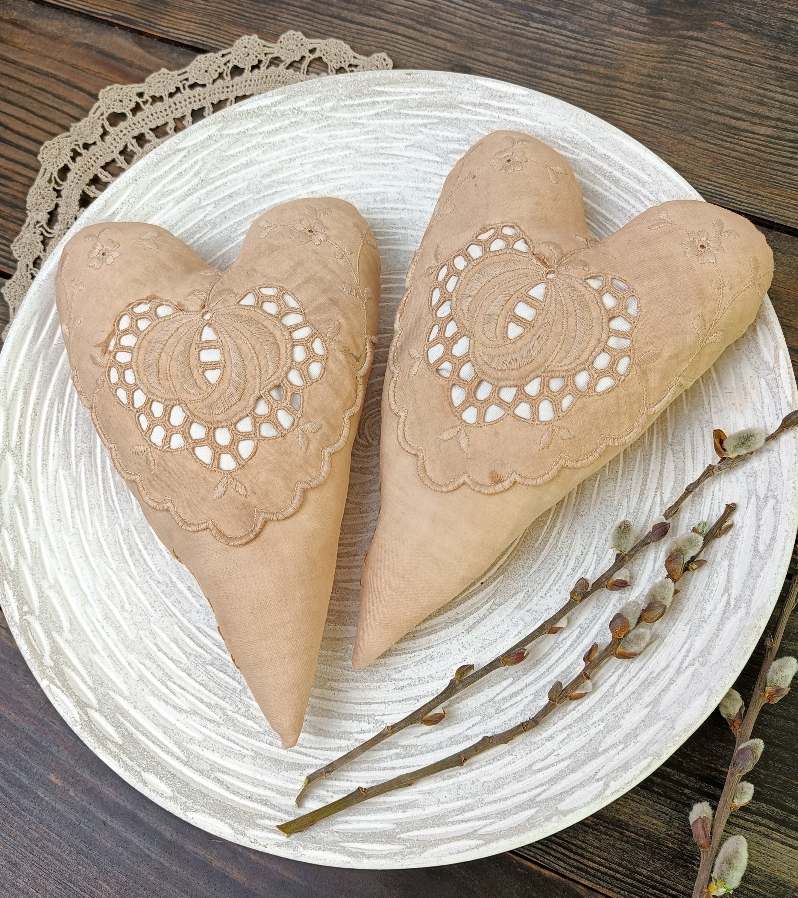 Cottagecore Decorative Heart, Shabby Chic Lace Heart, Rustic Fabric ...