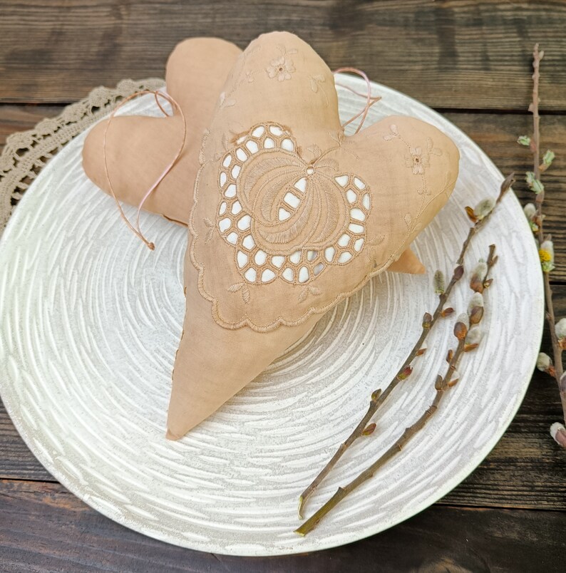 Cottagecore Decorative Heart, Shabby Chic Lace Heart, Rustic Fabric ...