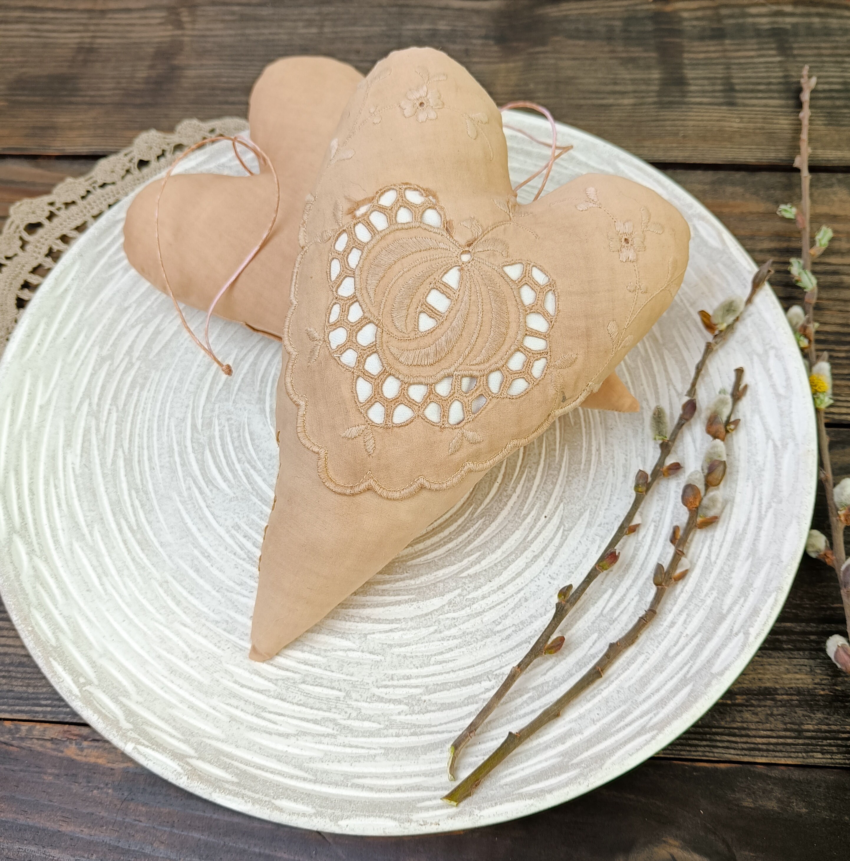 Cottagecore Decorative Heart, Shabby Chic Lace Heart, Rustic Fabric ...