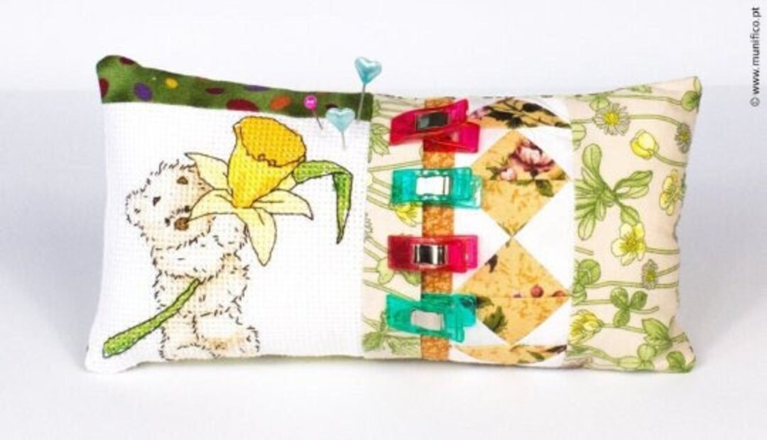 Teddy Bear Cross Stitch Pincushion With Patchwork Frame, Rectangular ...