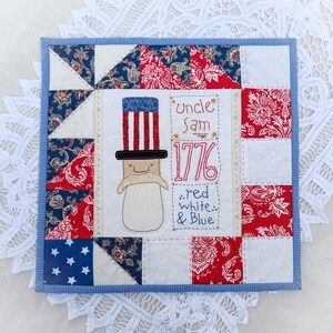 Mini Quilt - Patriotic Uncle Sam patchwork, 4th of July Table Topper ...