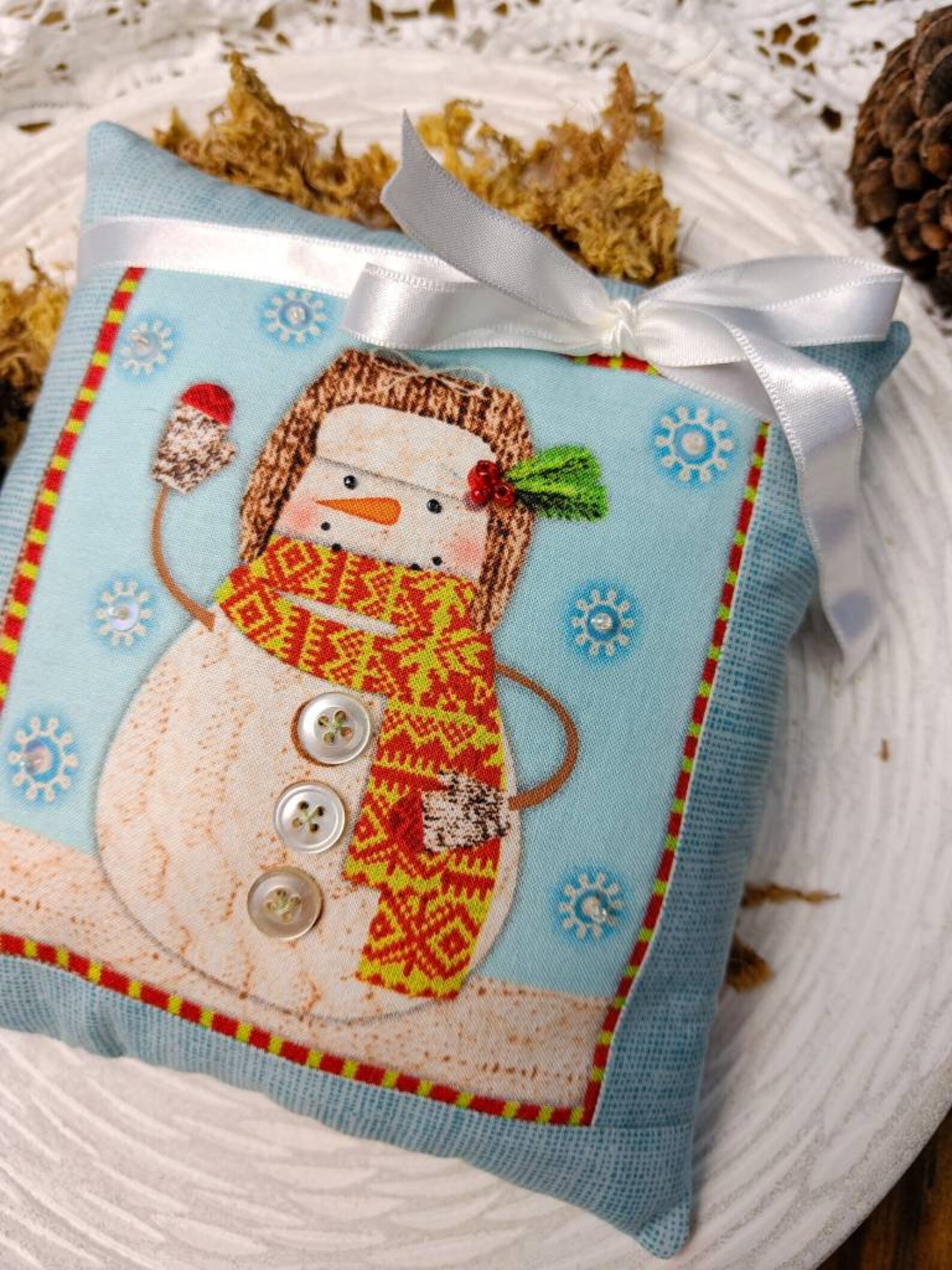 Snowman Mini Pillow #1, Festive Ornament, Christmas Bowl Filler ...