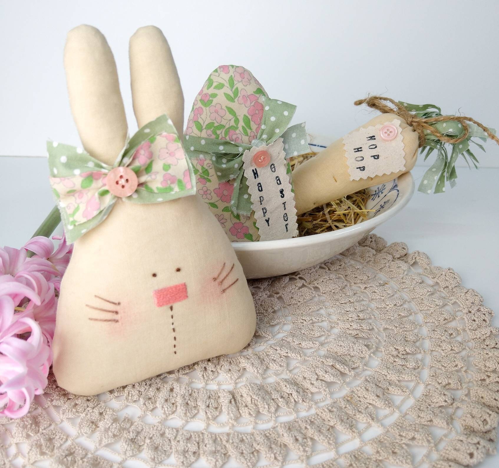 Easter Set of 3 Handmade Bowl Filler Ornaments, Primitive Bunny Easter ...
