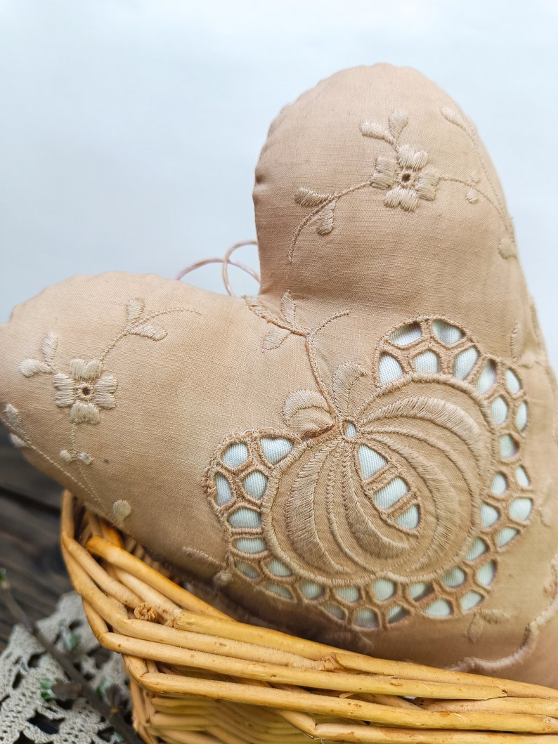 Cottagecore Decorative Heart, Shabby Chic Lace Heart, Rustic Fabric ...