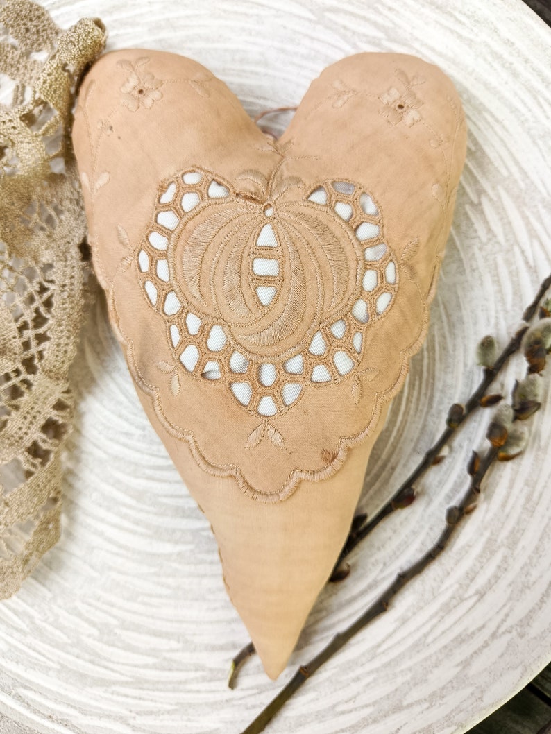 Cottagecore Decorative Heart, Shabby Chic Lace Heart, Rustic Fabric ...