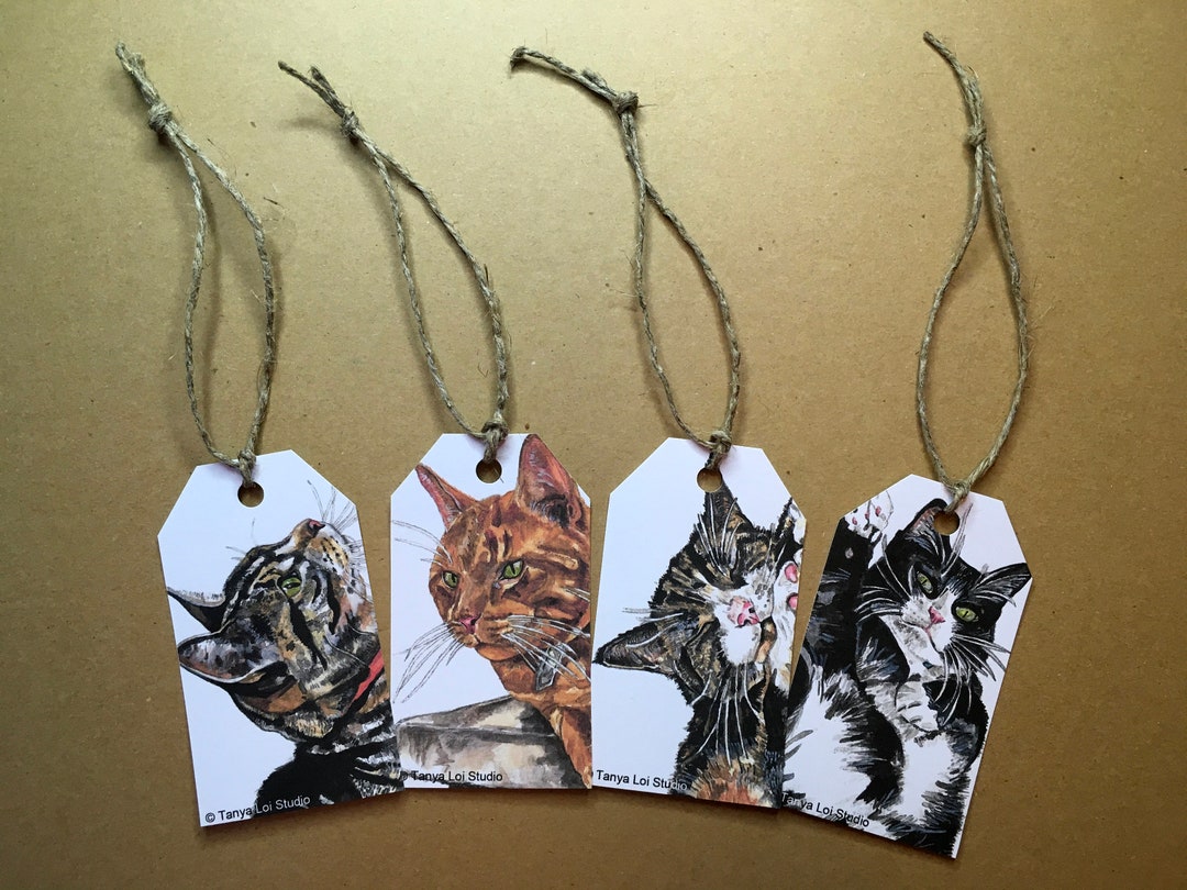 Cat Gift Tags (pack of 4), Handmade Cat Gift Tags, Gift Tags UK ...