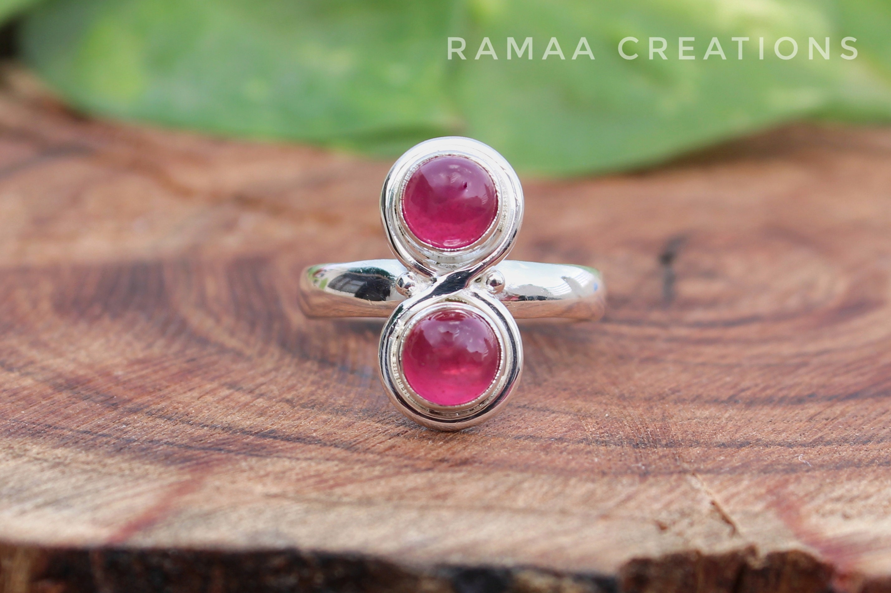 Natural Ruby Silver Ring Double Ruby Round Cabochon Handmade - Etsy