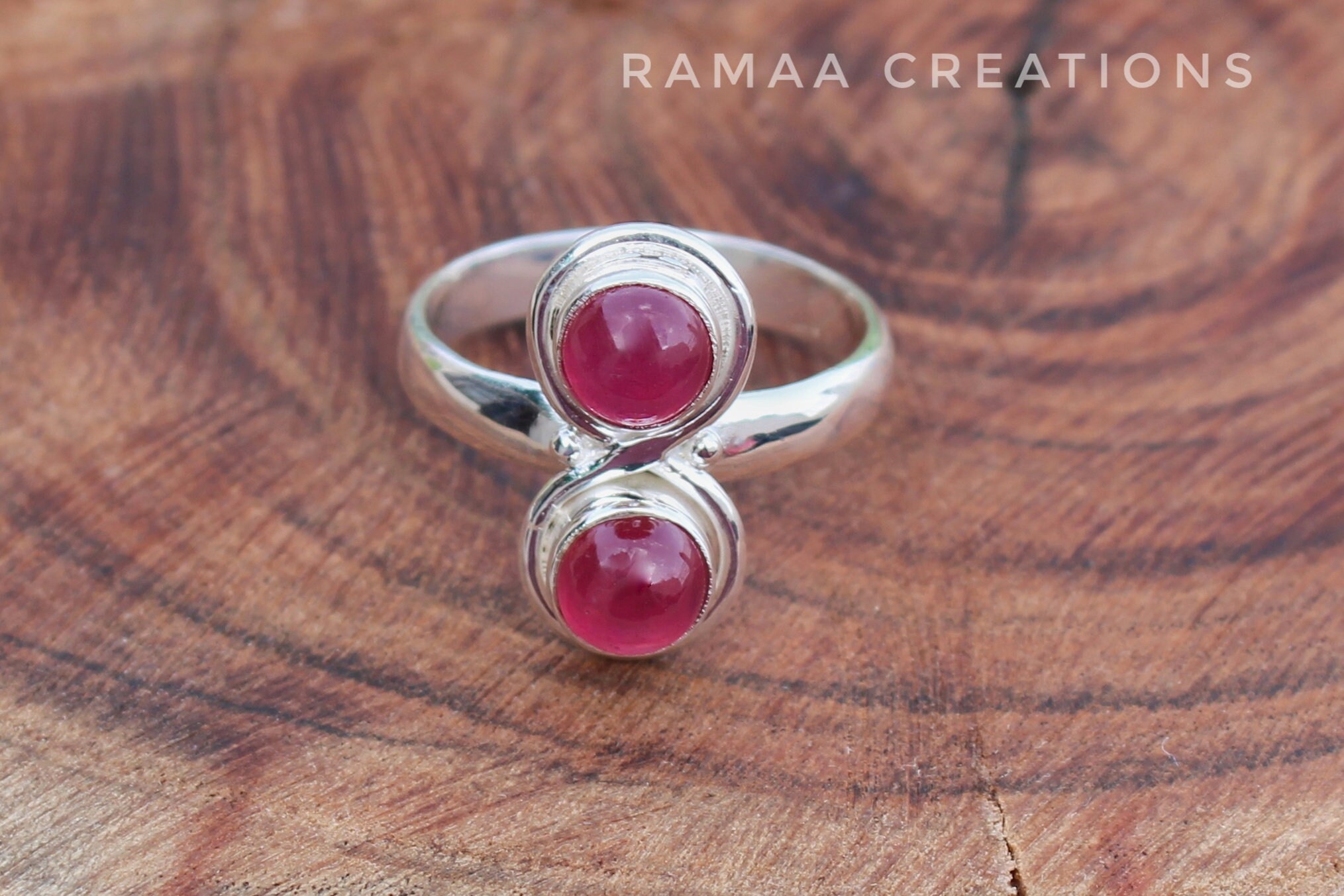 Natural Ruby Silver Ring Double Ruby Round Cabochon Handmade - Etsy