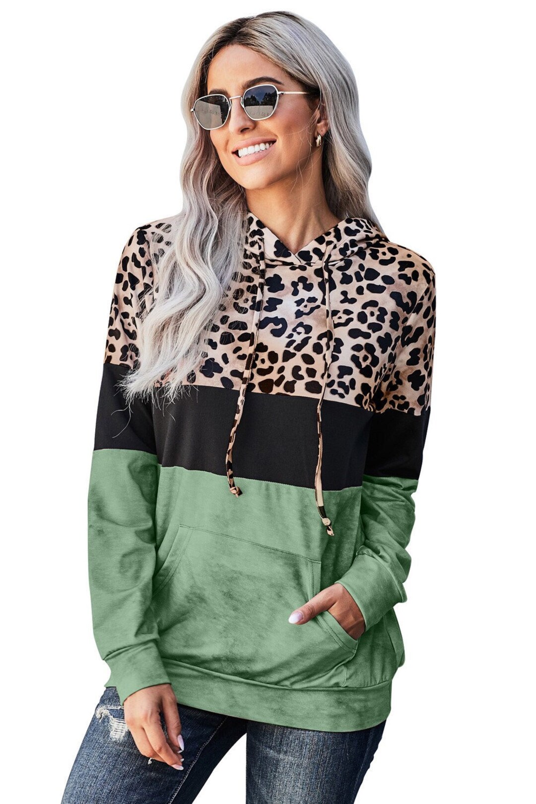Green Leopard Tie Dye Colorblock Hoodie - Etsy France