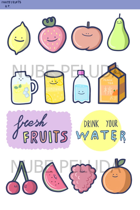 Cute fruits clip art digital stickers | Etsy