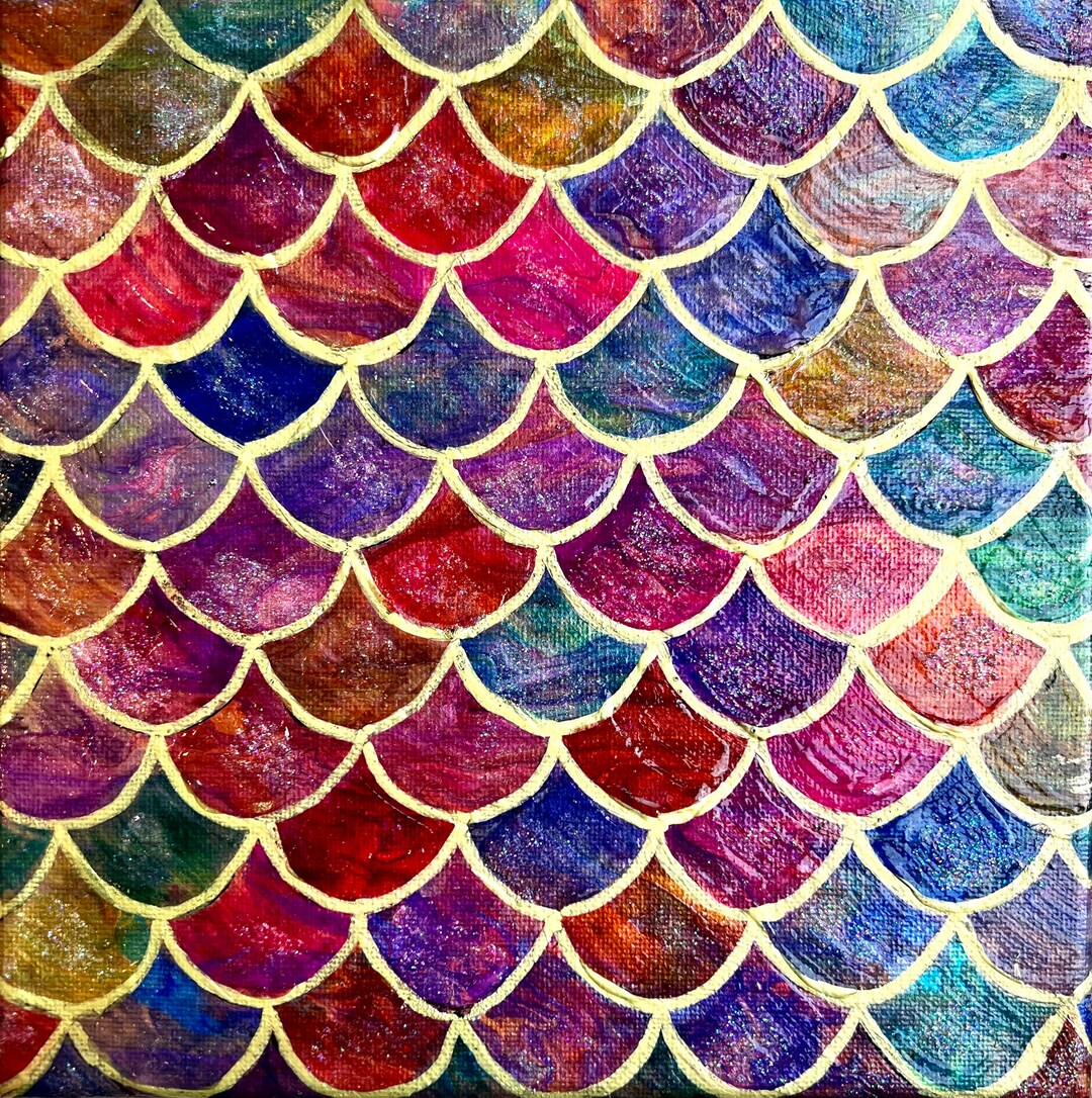 Original Mermaid Scales Painting on Canvas, Stained Glass Effect ...