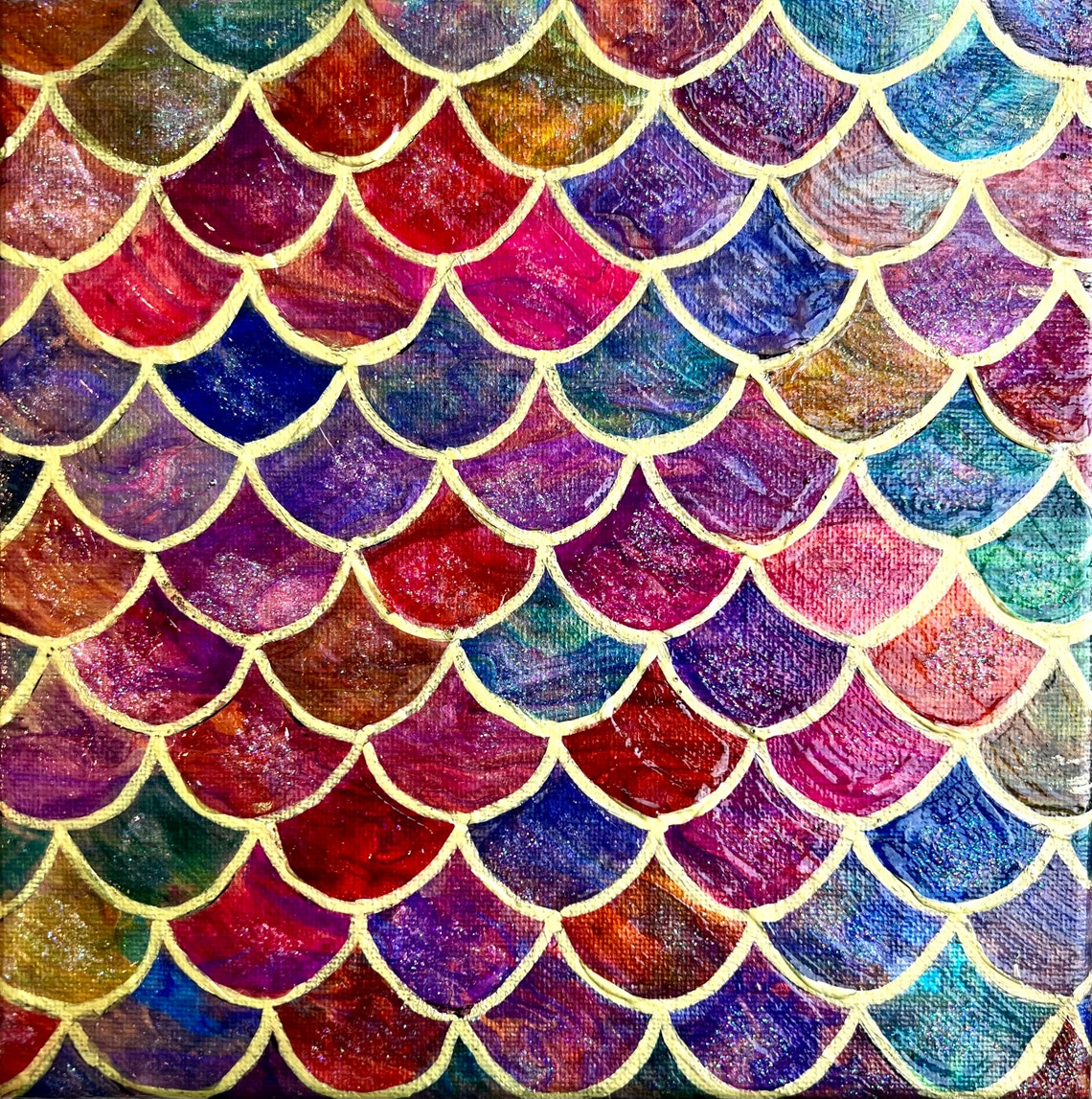 Original Mermaid Scales Painting on Canvas, Stained Glass Effect ...