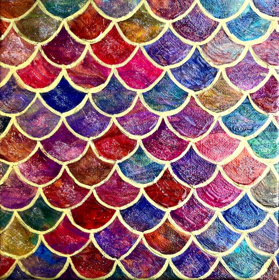 Original Mermaid Scales Painting on Canvas Stained Glass | Etsy