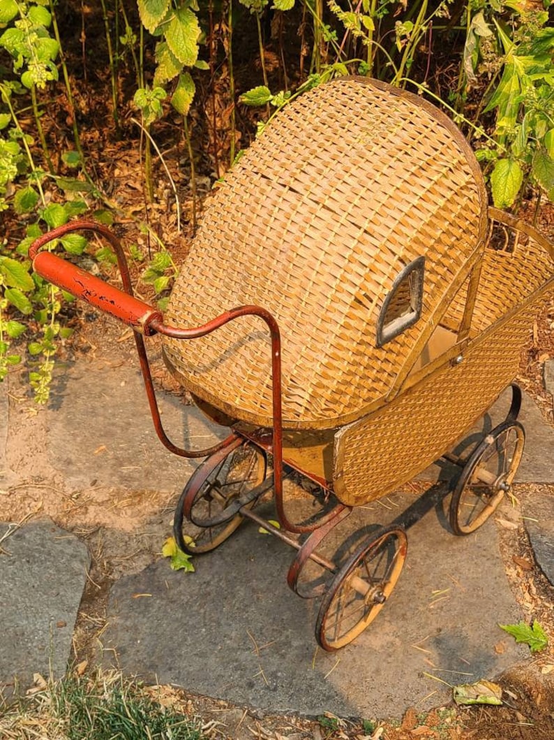 Antique Doll Carriage. Vintage Wicker Toy Baby Doll Stroller. - Etsy