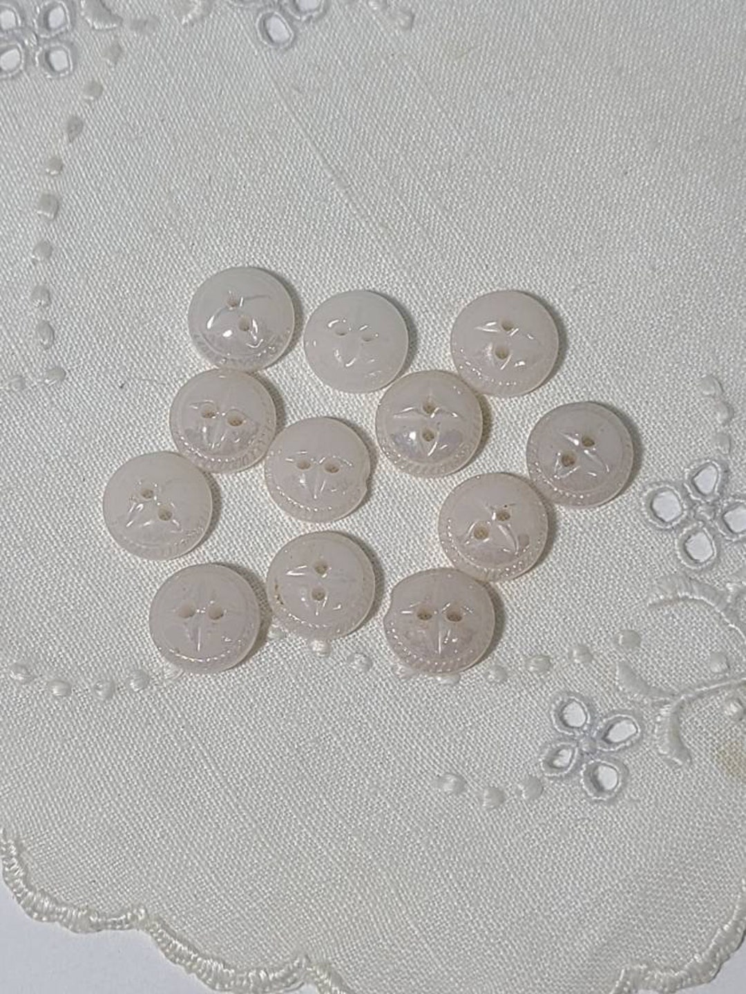 Vintage White Iridescent Small Glass Buttons. Lot of 12 Antique Glass ...