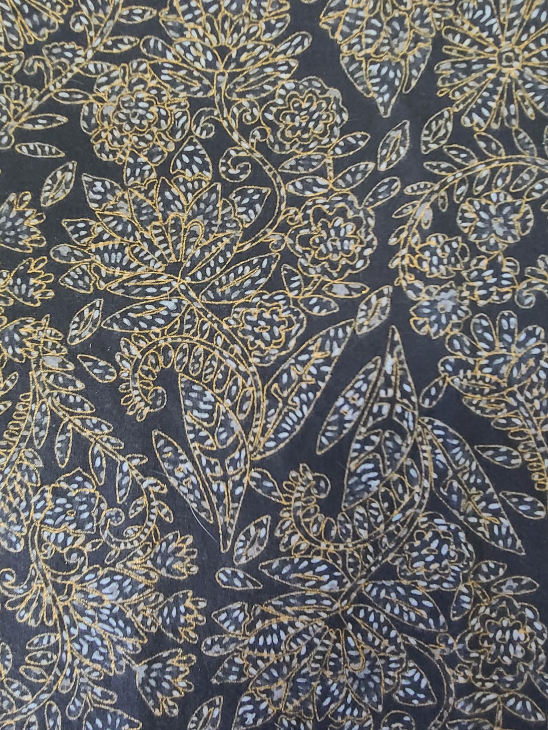Black Grey Gold Print Cotton Fabric. - Etsy