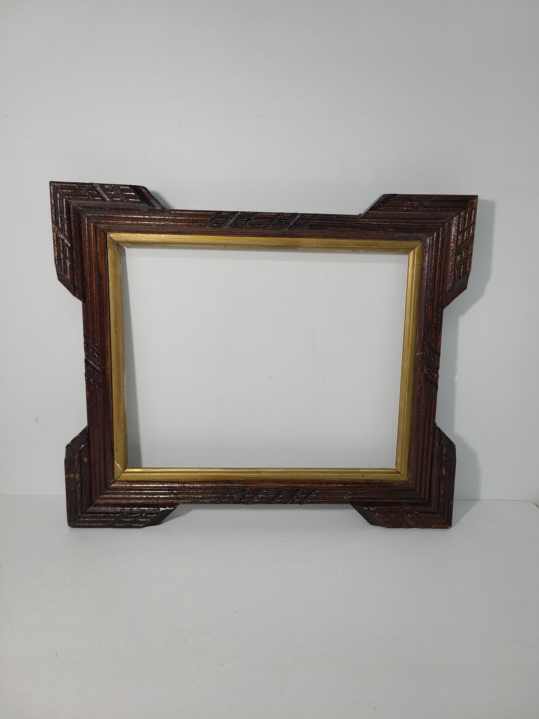 Antique Carved Wood Frame. Dark Wood 8x10 Frame W/gold Painted Inner ...